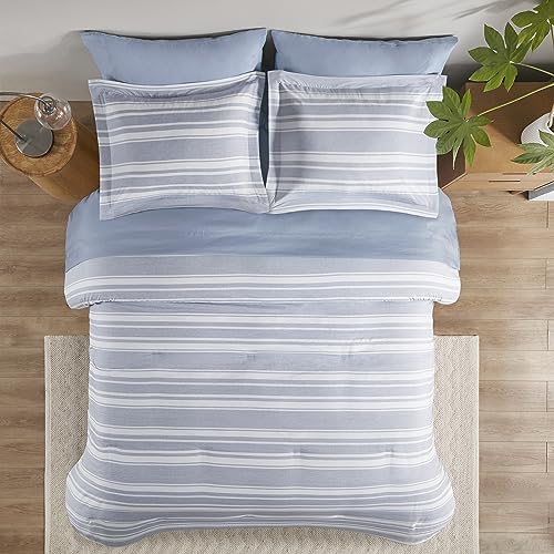 Codi Bedding comforter set Queen Size, 7 Pieces Blue White Striped Bed in a Bag Reversible, Modern Cationic Dyeing Bed Sets with 1 Comforter, 2 Pillow Shams, Flat Sheet, Fitted Sheet and 2 Pillowcases