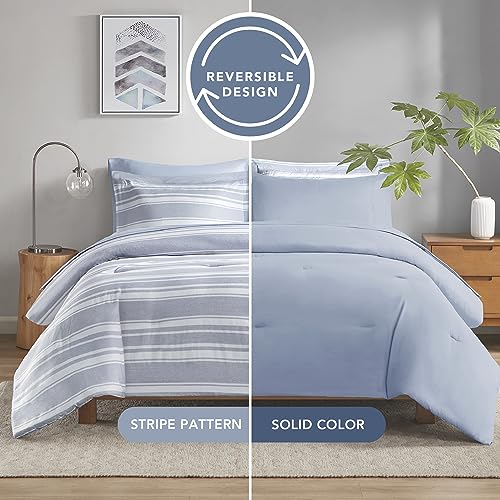 Codi Bedding comforter set Queen Size, 7 Pieces Blue White Striped Bed in a Bag Reversible, Modern Cationic Dyeing Bed Sets with 1 Comforter, 2 Pillow Shams, Flat Sheet, Fitted Sheet and 2 Pillowcases