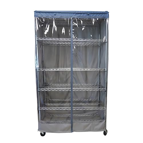 Formosa Covers | Storage Shelving Unit Cover for Metal Wire Utility Racks in Garage, Home, Kitchen, or Office Organization Grey and Clear PVC Viewing Panel and Blue Trim (36" W x 18" D x 72" H)