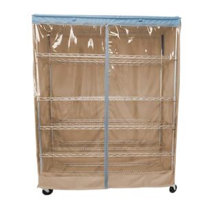 formosa covers | storage shelving unit cover for metal wire utility racks in garage, home, kitchen, or office organization khaki and clear pvc viewing panel and blue trim (60" w x 24" d x 72" h)