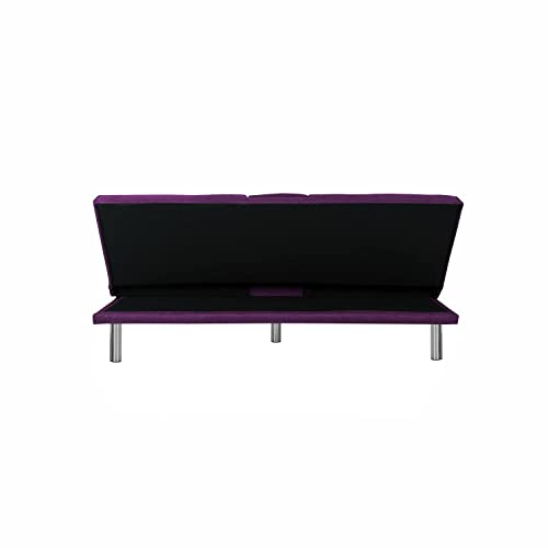 Eafurn Convertible Futon Bed, Soft Upholstered Loveseat Adjustable Sleeper, Button Tufted Sofa & Couch with Removable Pillow Top Armrests and 2 Cup Holders, Purple Polyester A