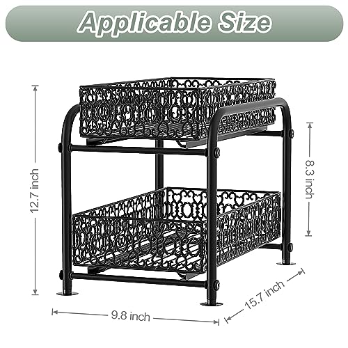 FORESTSUN Cabinet Pull Out Organizer, 2-Tier Under Sink Organizer with Sliding Storage Drawer, Non-slip Metal Pull Out Shelves for Bathroom, Kitchen,Cabinets, Countertops