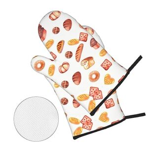 Painted Bread Oven Mitts and Pot Holders Sets 4pcs Heat Resistant Waterproof for Cooking Baking Grilling