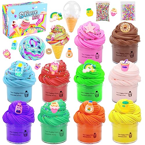 10 Pack Butter Slime Kit for Girls, Putty for Kids, Scented Cloud Slime, Dope Slimes Pack, Cute Water Slime, Peachybbies Slime, Ice Cream Slime, Surprise Silme Toys for Girls and Boys 10-12