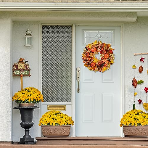 Sggvecsy Artificial Fall Wreath 18’’ Autumn Front Door Wreath Harvest Wreath with Various Pumpkin Cluster of Berries Maple Leaves Pine Cones for Outside Indoor Wall Thanksgiving Fall Autumn Decor