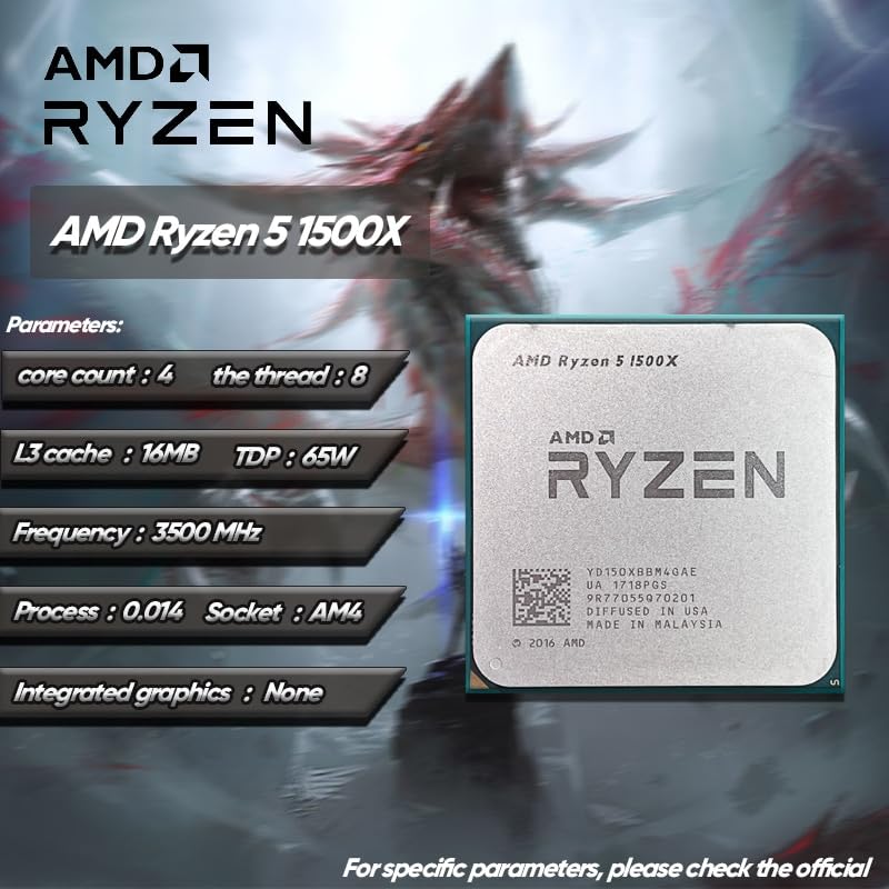 AMD Ryzen 5 1500X CPU Used 4-Core 8-Thread Desktop Processor 3.5 GHz 16M 65W Socket AM4