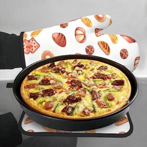 Painted Bread Oven Mitts and Pot Holders Sets 2pcs Heat Resistant Waterproof for Cooking Baking Grilling