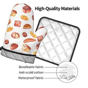 Painted Bread Oven Mitts and Pot Holders Sets 2pcs Heat Resistant Waterproof for Cooking Baking Grilling