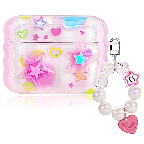 Mainrenka Cute Star Airpod Pro Case with Keychain Compatible with Kawaii Aesthetic Airpods Pro Case for Women Girl