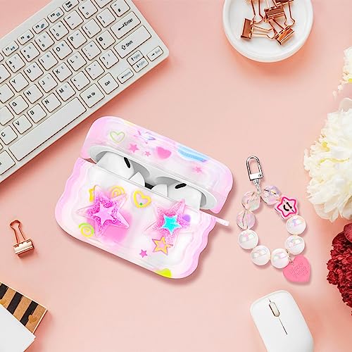 Mainrenka Cute Star Airpod Pro Case with Keychain Compatible with Kawaii Aesthetic Airpods Pro Case for Women Girl