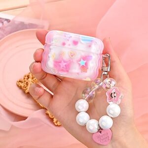 Mainrenka Cute Star Airpod Pro Case with Keychain Compatible with Kawaii Aesthetic Airpods Pro Case for Women Girl