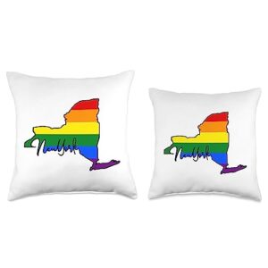 New York Map USA State Rainbow Pride Flag Map USA State New York Rainbow Flag Pride Month Throw Pillow, 16x16, Multicolor