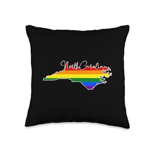 north carolina map usa state rainbow pride flag north carolina map usa state rainbow flag pride month throw pillow, 16x16, multicolor