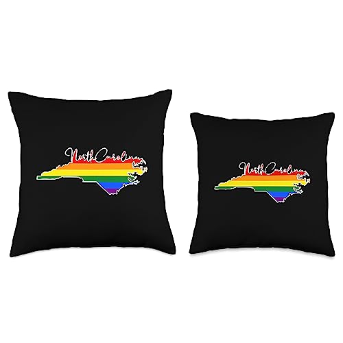 North Carolina Map USA State Rainbow Pride Flag North Carolina Map USA State Rainbow Flag Pride Month Throw Pillow, 16x16, Multicolor