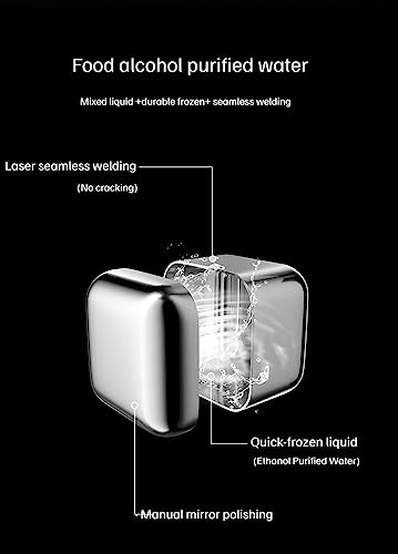 8 Pieces Stainless Steel Whiskey Cooling Stone, Reusable Ice Cube, High Cooling TechnologyFor Whiskey, Vodka, Liqueur, Wine, Beverage Juice Or Soda, Tray With Clamps and Ice Cube