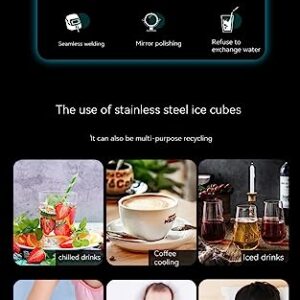 8 Pieces Stainless Steel Whiskey Cooling Stone, Reusable Ice Cube, High Cooling TechnologyFor Whiskey, Vodka, Liqueur, Wine, Beverage Juice Or Soda, Tray With Clamps and Ice Cube