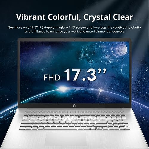 HP 17.3'' FHD （1920 x 1080） Business Laptop, Intel Core i5-1235U, 16GB RAM, 1TB PCIe SSD, Intel Iris Xe Graphics, Backlit Keyboard, HD Camera, Bluetooth, Win 11 Pro, Silver, (renewed)