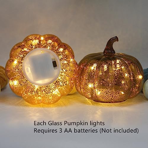 CFDECOR Mercury Glass Pumpkin Light with Timer, with 10 Fairy Lights Inside, Battery Operated Led Pumpkin Light, Ideal for Halloween Fall Decoration, Thanksgiving Rustic Decor, Xmas Decor(Gold2)