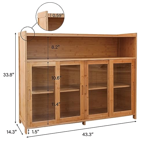 ZHUMUJIAJU Sideboard Buffet Cabinet, Modern Buffet Sideboard with Storage, Console Server Table with Doors & Shelf, Bamboo Coffee Bar Cabinet for Dinning Room