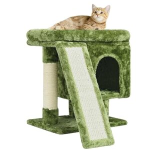 syandlvy small cat tree for indoor cats, kittens condo with scratching post and board, cat cave, modern cat activity tower with plush perch (green)