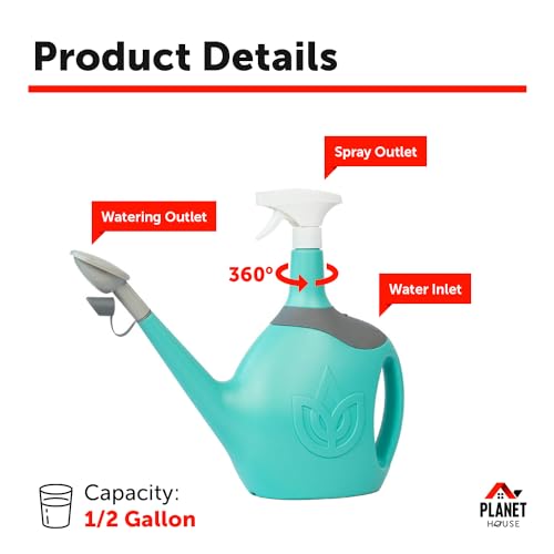 Watering Can for Indoor and Outdoor Plants Garden Flowers - Multipurpose Spray Bottle - Detachable Spray - Modern Resistant Plastic 1/2 Gallon