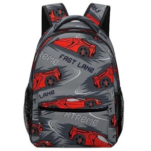 meikko abstract speed race car backpack cartoon large computer bags with chest strap,lightweight casual daypack for women men hiking travel work and business 16 inch