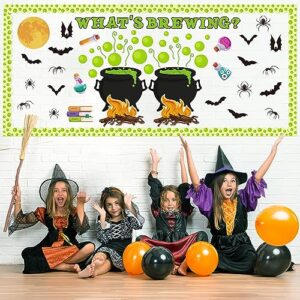 CPicdn 132Pcs Halloween Classroom Bulletin Board Decoration Set, Halloween Cauldron What’s Brewing Decoration Spider Bat Moon Cutouts Trick or Treat Party Supplies for School Classroom Home Wall Decor