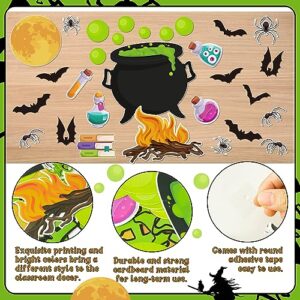 CPicdn 132Pcs Halloween Classroom Bulletin Board Decoration Set, Halloween Cauldron What’s Brewing Decoration Spider Bat Moon Cutouts Trick or Treat Party Supplies for School Classroom Home Wall Decor