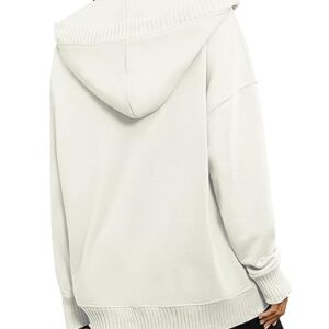 Womens Oversized Sweatshirt V Neck Long Sleeve Hoodie Lightweight Pullover Tops with Pockets White