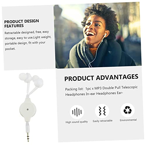 JEWEDECO Ear Buds Wired Ear Headphones Mini Earphone Sound Insulation Ear Plugs in-Ear Earphone Retractable Headset wrap Around Earbuds Headphone wrap White Soundproof Plug Storage