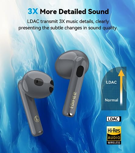 Edifier W320TN Adaptive Active Noise Cancelling Earbuds, LDAC & Hi-Res Audio Wireless, 6 Microphones AI Call Noise Cancellation, in-Ear Detection, App Control, Fast Charge, IP54, Bluetooth 5.3 - Gray