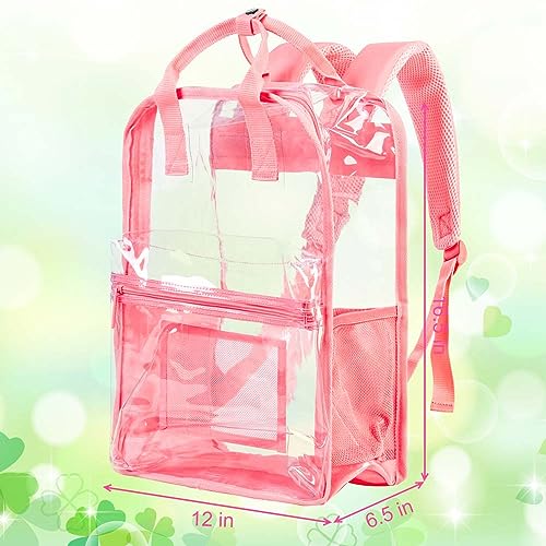 ZLYERT Clear Backpack, Heavy Duty Transparent Bookbag, Large See Through PVC Backpacks for Women and Men - (Pink)