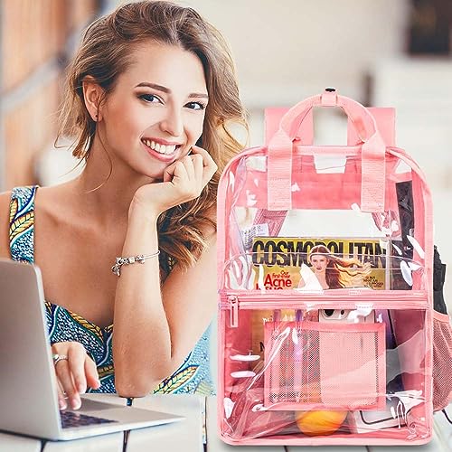 ZLYERT Clear Backpack, Heavy Duty Transparent Bookbag, Large See Through PVC Backpacks for Women and Men - (Pink)