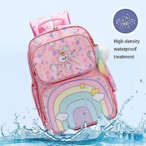 Uamdrup Pink Rainbow Unicorn Backpack For Girls,Kids GIrls Backapck With Lunch Box,16Inch Bookbag Schoolbag With Pencil Case Tote Bag