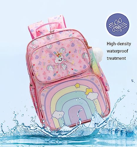 Uamdrup Pink Rainbow Unicorn Backpack For Girls,Kids GIrls Backapck With Lunch Box,16Inch Bookbag Schoolbag With Pencil Case Tote Bag