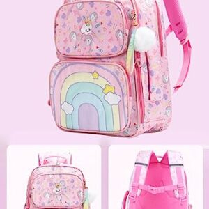 Uamdrup Pink Rainbow Unicorn Backpack For Girls,Kids GIrls Backapck With Lunch Box,16Inch Bookbag Schoolbag With Pencil Case Tote Bag