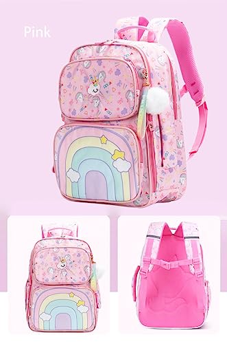 Uamdrup Pink Rainbow Unicorn Backpack For Girls,Kids GIrls Backapck With Lunch Box,16Inch Bookbag Schoolbag With Pencil Case Tote Bag