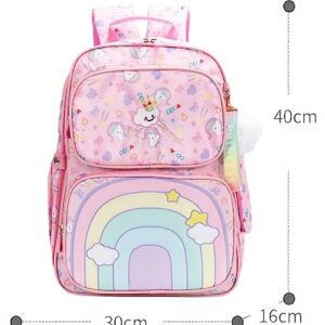 Uamdrup Pink Rainbow Unicorn Backpack For Girls,Kids GIrls Backapck With Lunch Box,16Inch Bookbag Schoolbag With Pencil Case Tote Bag