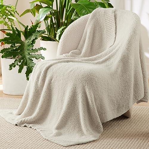 Bedsure Super Soft Knit Throw Blanket - Warm Cozy Reversible Beige Blanket, Fluffy Fuzzy Plush Lightweight Blanket for Couch Sofa Bed (50" x 60")