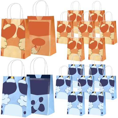 24 Pack Dog Man Gift Bags Blue Dog Ears Pattern Paper Gift Bags with Handles for Kids for Baby Shower Birthday Party Party Supplies