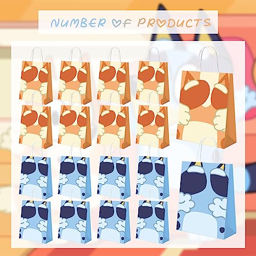 24 Pack Dog Man Gift Bags Blue Dog Ears Pattern Paper Gift Bags with Handles for Kids for Baby Shower Birthday Party Party Supplies