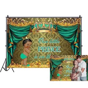 Renaiss 5x3ft Prince Baby Shower Backdrop Royal Green Curtain Gold Crown Photography Background Our Litlle Prince is on The Way Banner Newborn Boy Gender Reveal Party Decor Photo Studio Booth Props