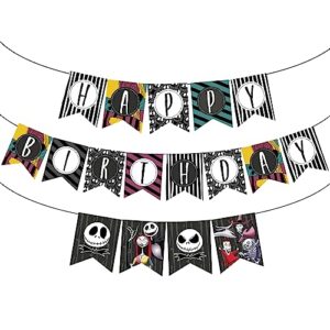 nightmare before christmas birthday banner party decorations, jack skellington nightmare before christmas paper banner halloween birthday party supplies