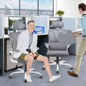 Soontrans Ergonomic Office Chair with Lumbar Support Pillow, Mesh Office Chair with Headrest & Adjustable Arms, Rocking Office Desk Chair, Comfortable Ergonomic Chair - Dark Grey