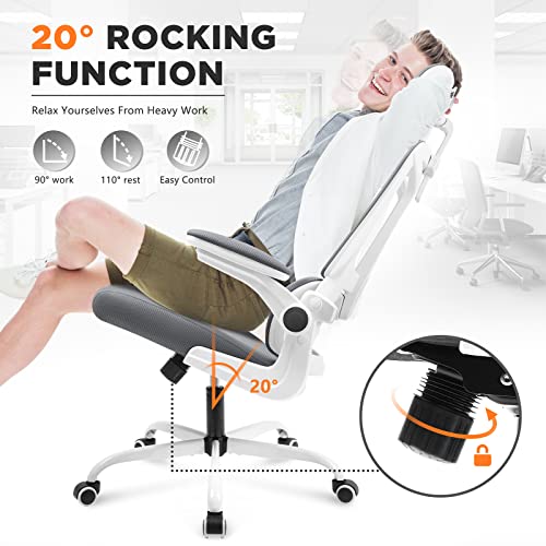 Soontrans Ergonomic Office Chair with Lumbar Support Pillow, Mesh Office Chair with Headrest & Adjustable Arms, Rocking Office Desk Chair, Comfortable Ergonomic Chair - Dark Grey