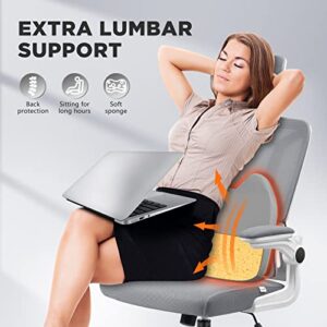 Soontrans Ergonomic Office Chair with Lumbar Support Pillow, Mesh Office Chair with Headrest & Adjustable Arms, Rocking Office Desk Chair, Comfortable Ergonomic Chair - Dark Grey