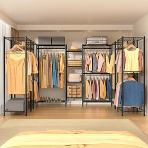 Garment Rack, Heavy Duty Clothes Rack Metal Clothing Rack with Shelves, Freestanding Portable Wardrobe Closet Rack for Hanging Clothes, with 3 Hang Rods & 8 Shelves for Clothes Organize and Storage