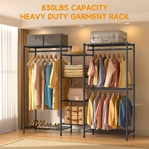 Garment Rack, Heavy Duty Clothes Rack Metal Clothing Rack with Shelves, Freestanding Portable Wardrobe Closet Rack for Hanging Clothes, with 3 Hang Rods & 8 Shelves for Clothes Organize and Storage