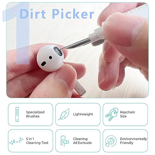 Cleaner Kit for Airpods, 5 in 1 Earbuds Cleaning Tool, Multi-Function Airpods Cleaning Pen for Airpods Pro with Plush Cloth for Earbuds,Earphone,iPod,iPhone,iPad Cleaning Tools