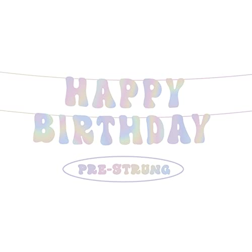 KIDZVEFUN Happy Birthday Decorations, Iridescent Banner and Smile Face for Birthday Party Disco Silver Cool Stranger Things Supplies Favor 21st 30th 40thBday Decorations for Women(Iridescent Happy Birthday)